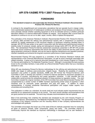 API 579-1/ASME FFS-1 2007 Fitness-For-Service FOREWORD This standard is ...