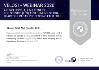 Certificate of Completion "API 579 level 1, 2 & 3 Fitness For Service ...