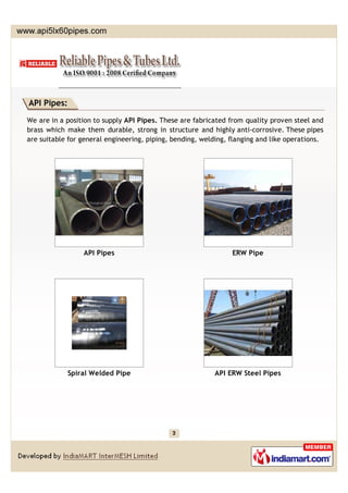 Reliable Pipes & Tubes Limited, Mumbai, API Pipes & Tubes | PDF | Commodities | Economy