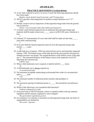 Api 650 & 653 questions closed book with answers | DOC