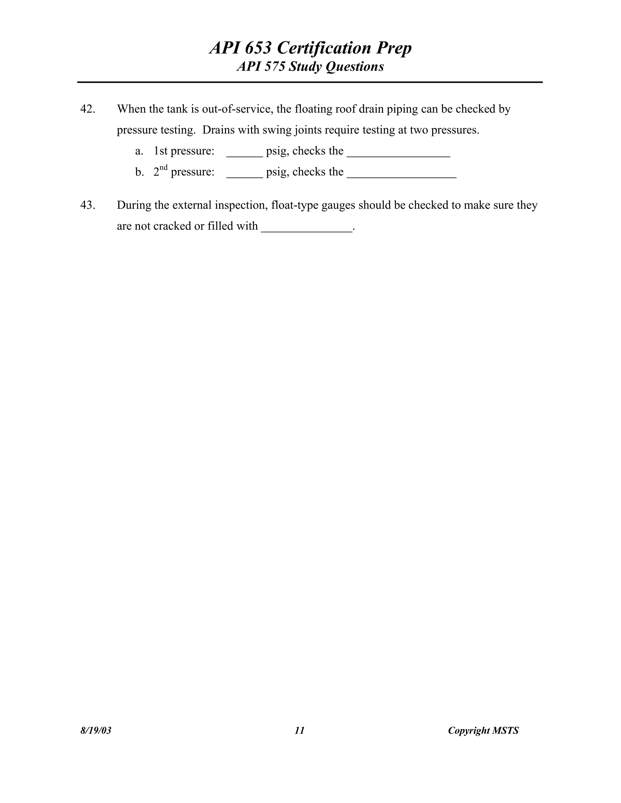 Api 653 study guide | PDF