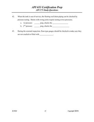 Api 653 study guide | PDF