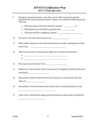 Api 653 study guide | PDF