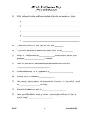 Api 653 study guide | PDF