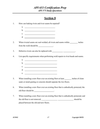 Api 653 study guide | PDF