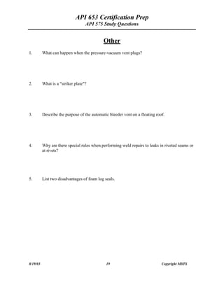 Api 653 study guide | PDF