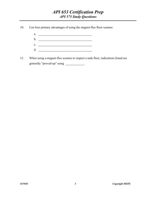 Api 653 study guide | PDF