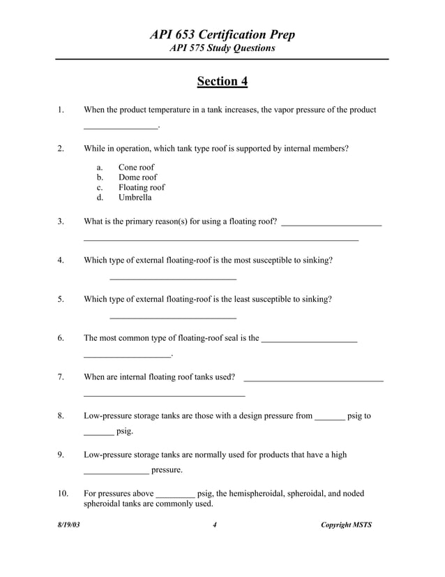 Api 653 study guide | PDF