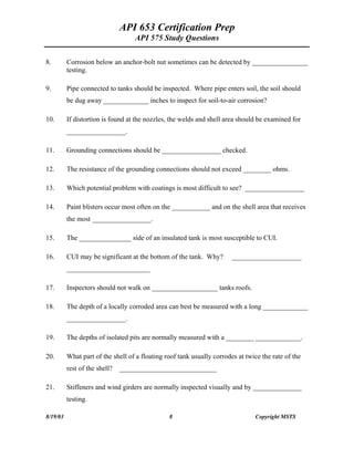 Api 653 study guide | PDF