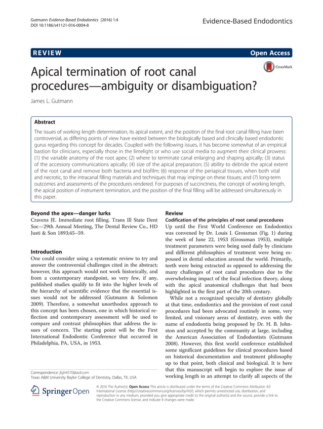 Apical termination of root canal | PDF | Dental Health | Diseases and ...