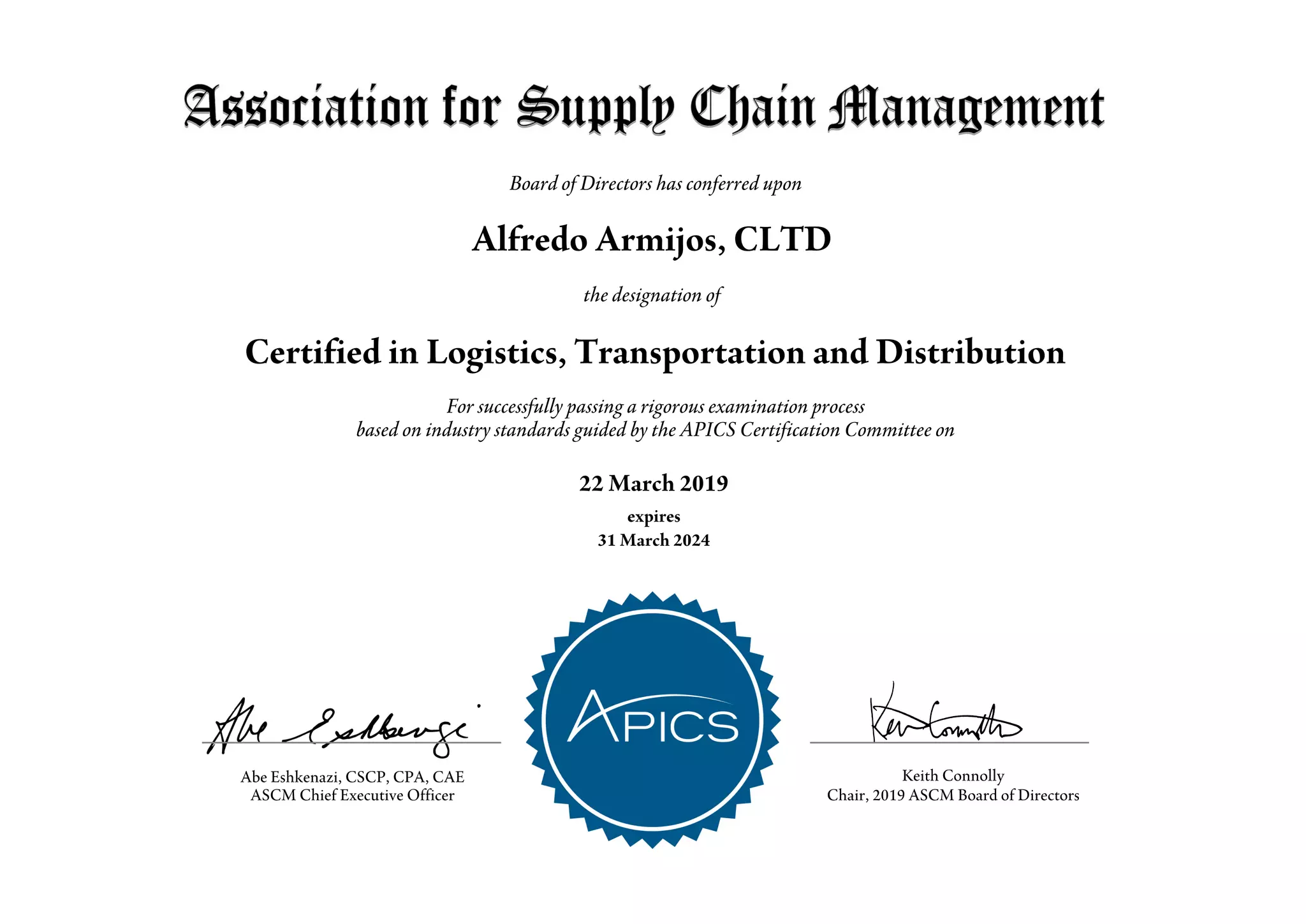 APICS CLTD Original Certificate | PPT
