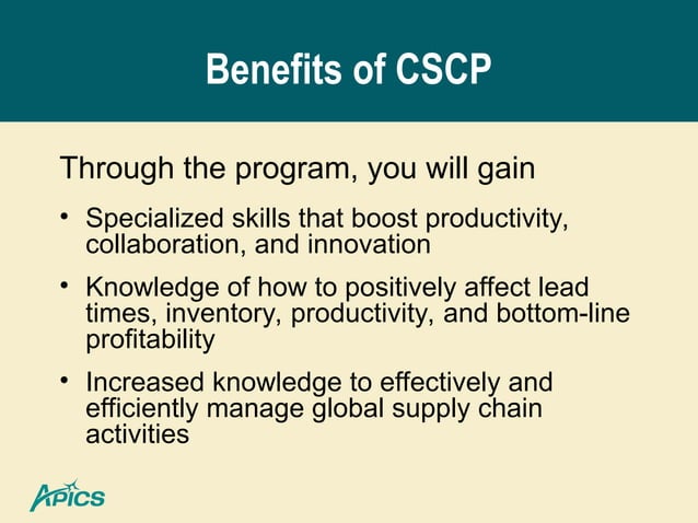 APICS CSCP Introduction for Supply Chain | PPT | Logistics | Business
