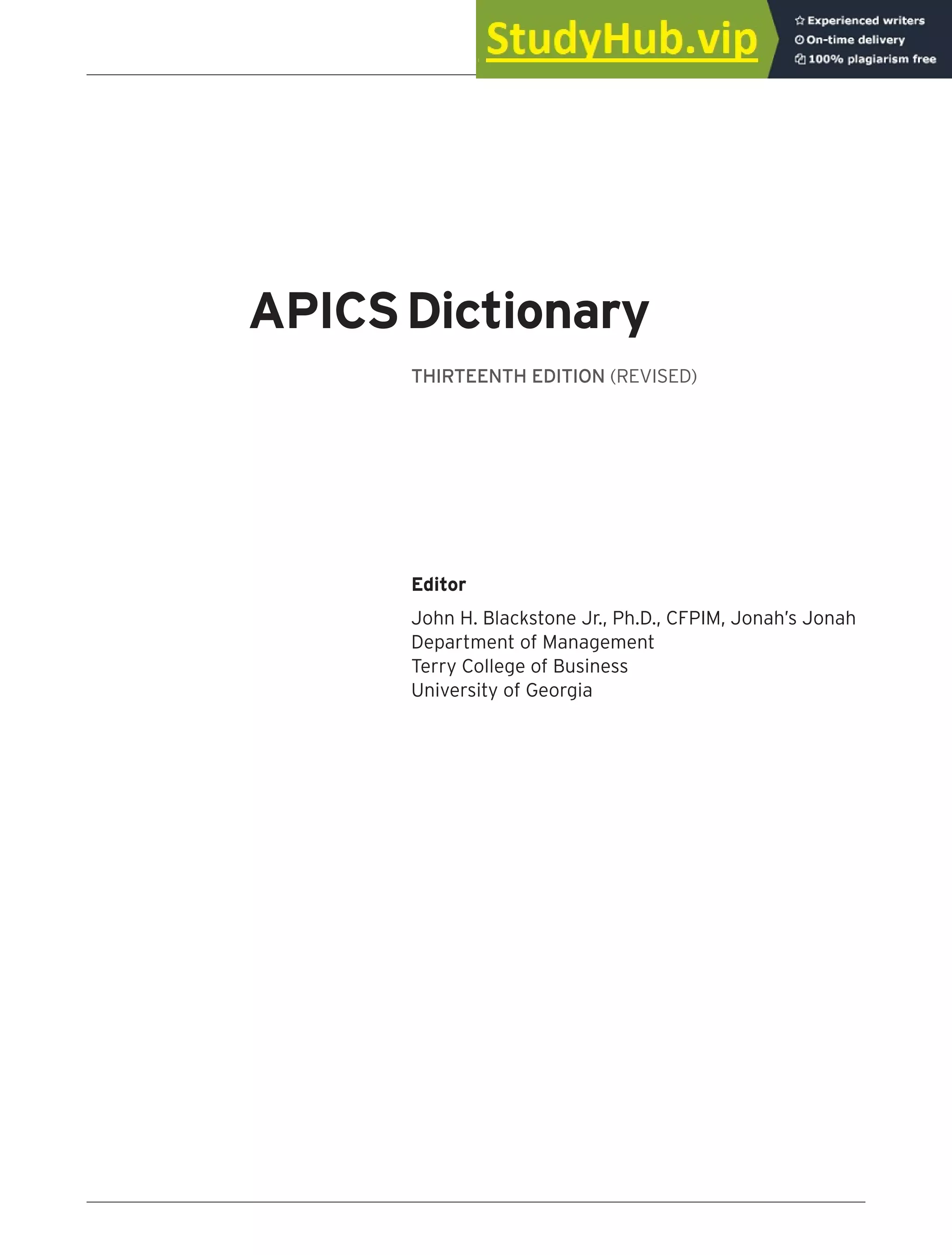 APICS Dictionary 13Th Ed | PDF