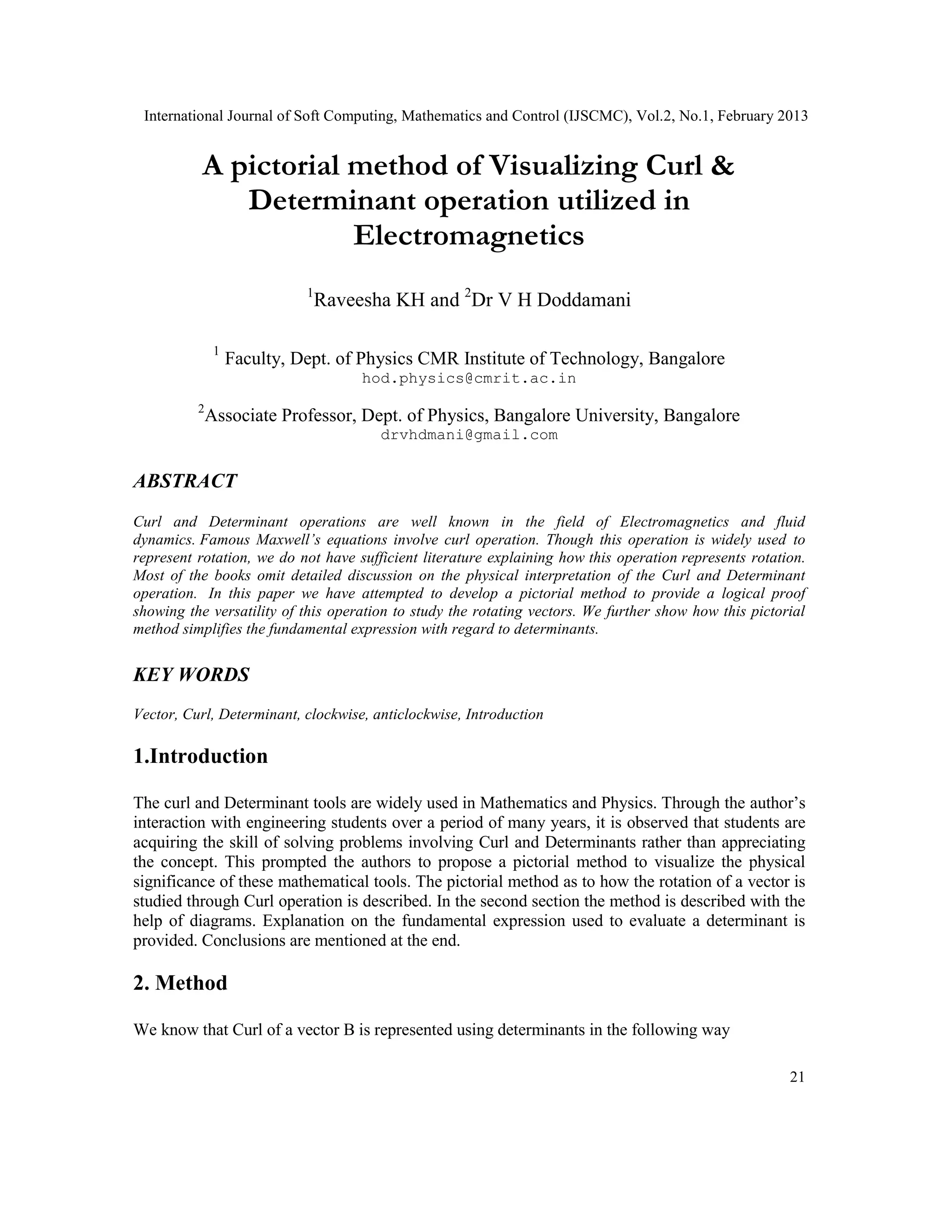 A pictorial method of visualizing curl & determinant operation utilized in electromagnetics | PDF