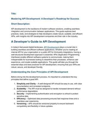Mastering API Development: A Developer’s Roadmap for Success | PDF