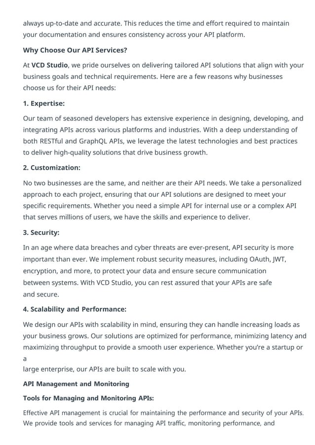 VCD studio API Development and Integration | DOCX