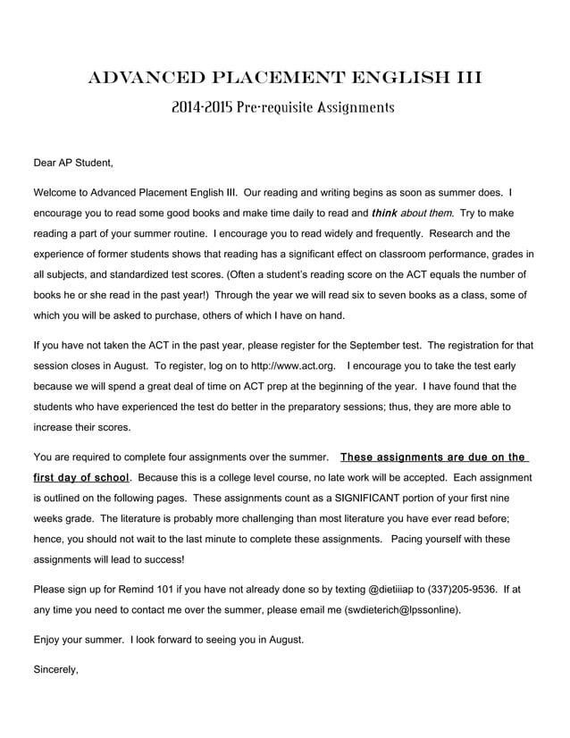 AP III Summer Assignments 14-15 | PDF