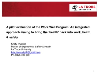 A pilot evaluation of the work well program kristy trudgett | PDF
