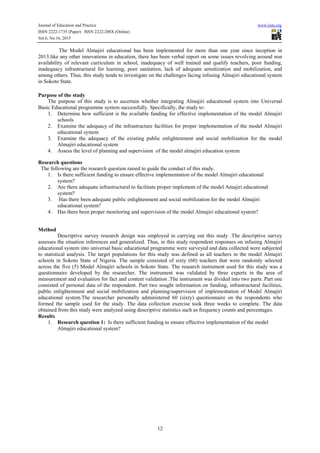 A pilot study of the challenges of infusing almajiri educational | PDF