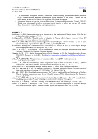 A pilot study of the challenges of infusing almajiri educational | PDF