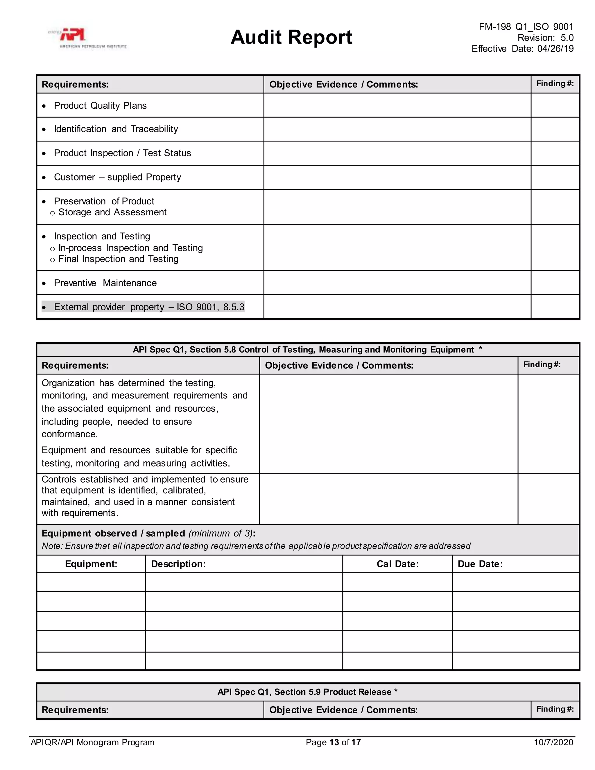 Api q1 6 a monogram-iso audit template- blank | DOCX