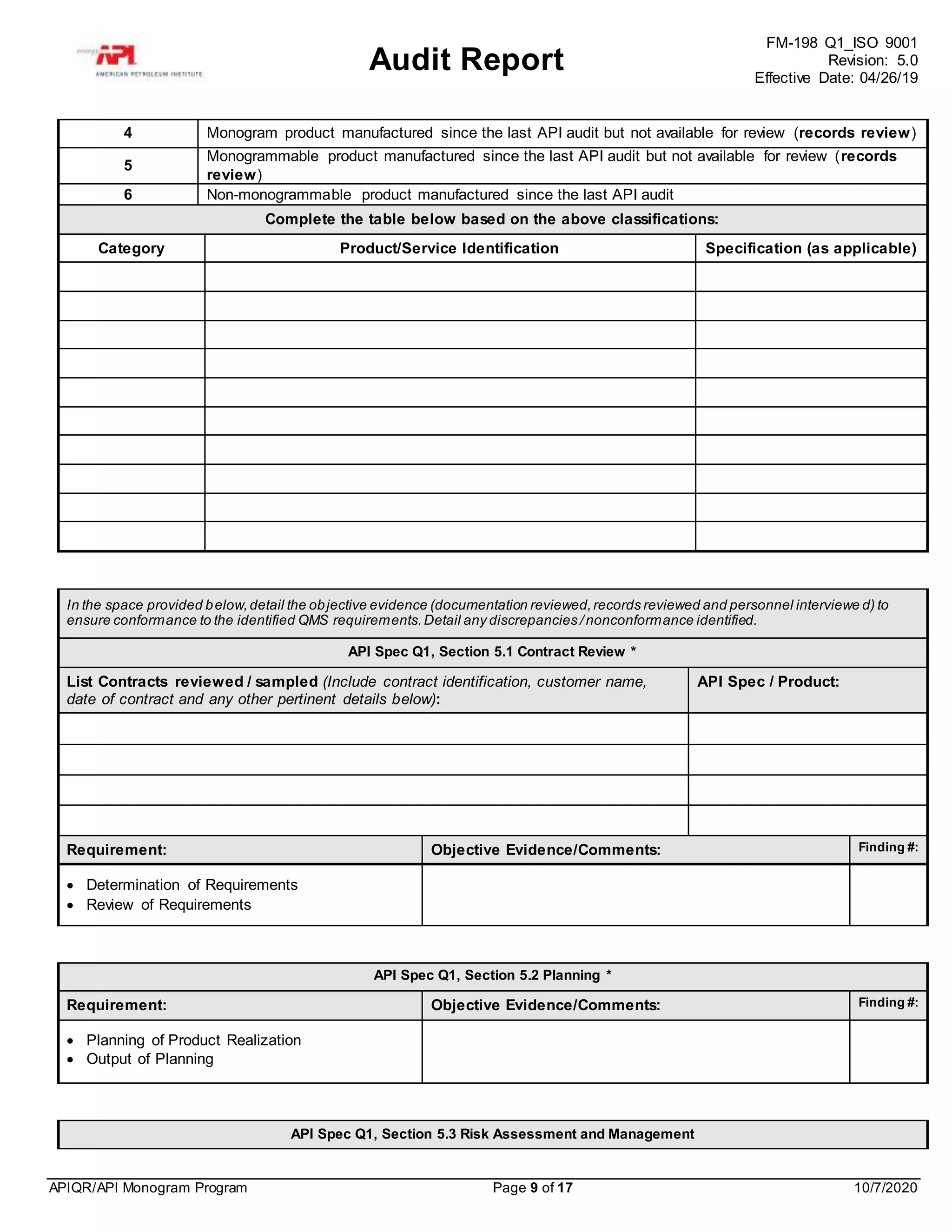 Api q1 6 a monogram-iso audit template- blank | DOCX
