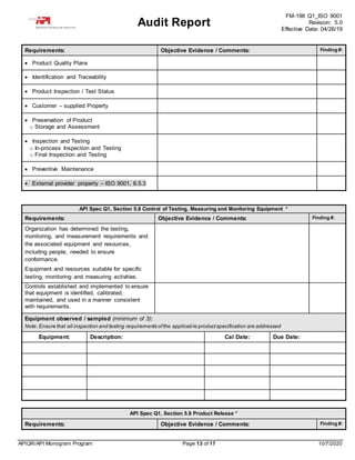 Api q1 6 a monogram-iso audit template- blank | PDF