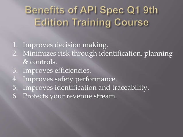Api q1 9th edition training program | PPTX