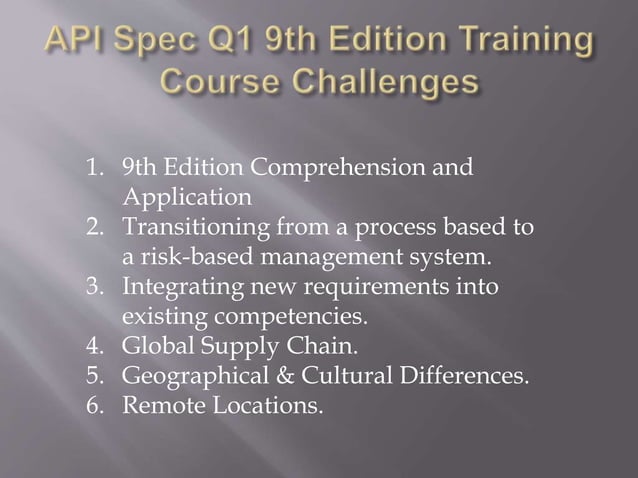 Api q1 9th edition training program | PPTX
