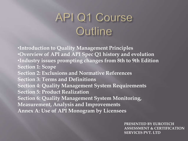 Api q1 9th edition training program