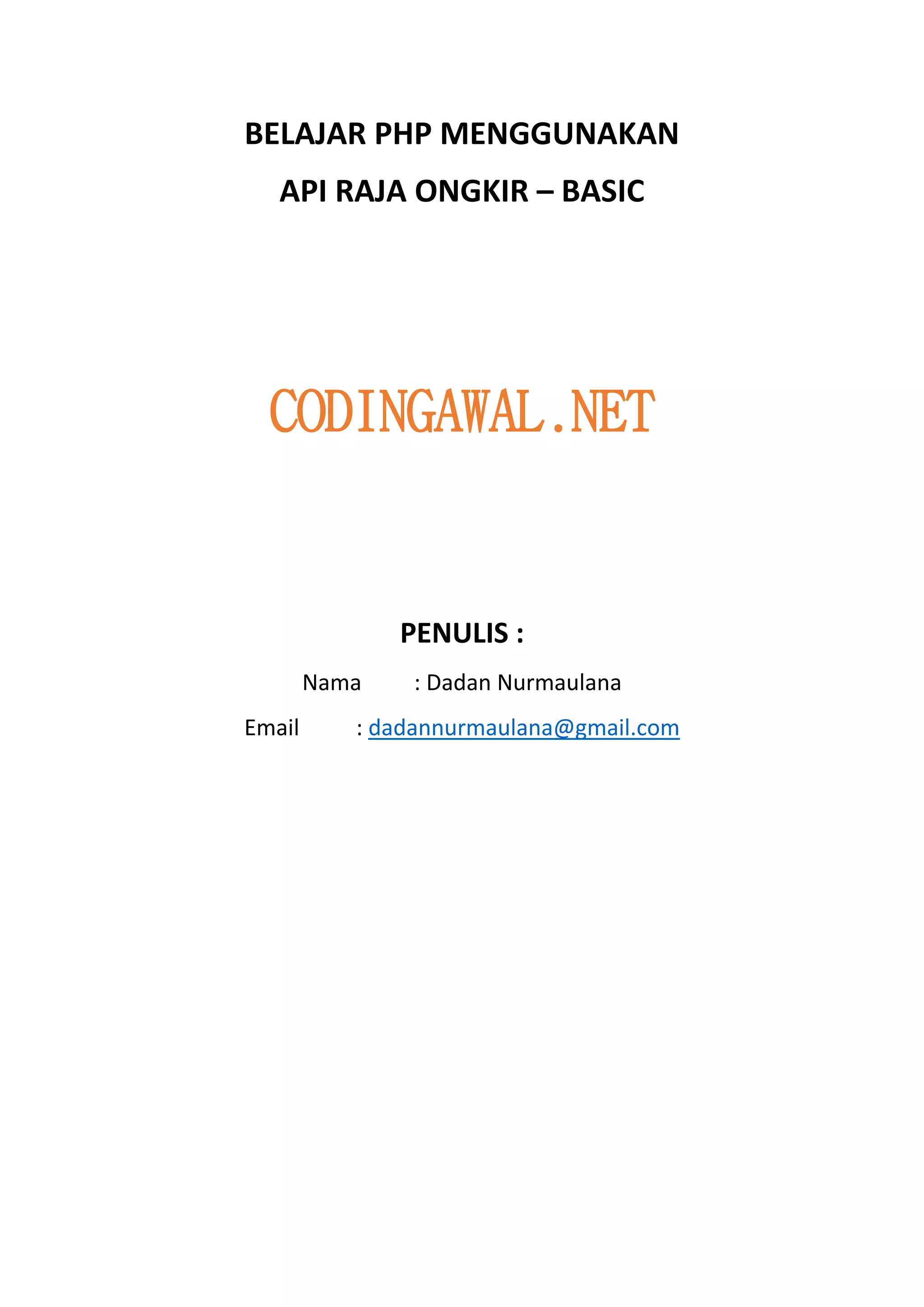 Belajar menggunakan Api raja ongkir php | PDF
