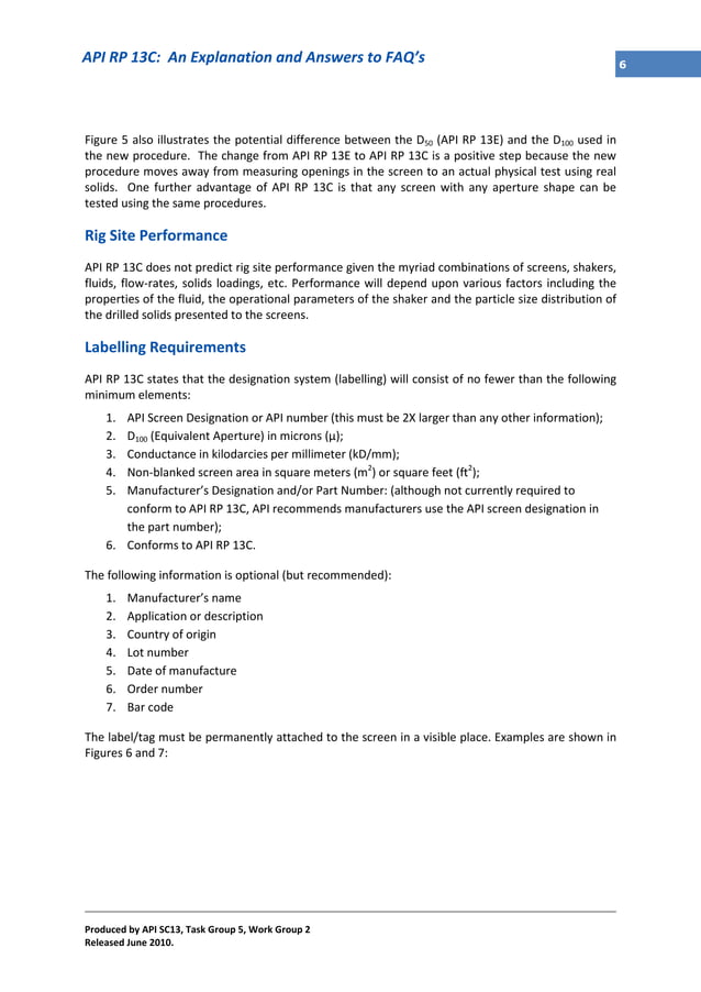 API RP 13C Explanation FAQ Sheet 2010 | PDF