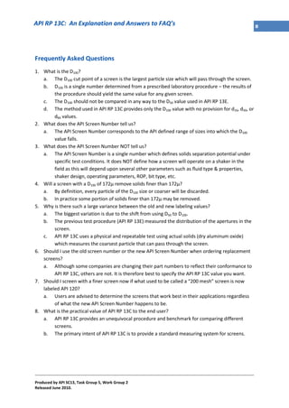 API RP 13C Explanation FAQ Sheet 2010 | PDF