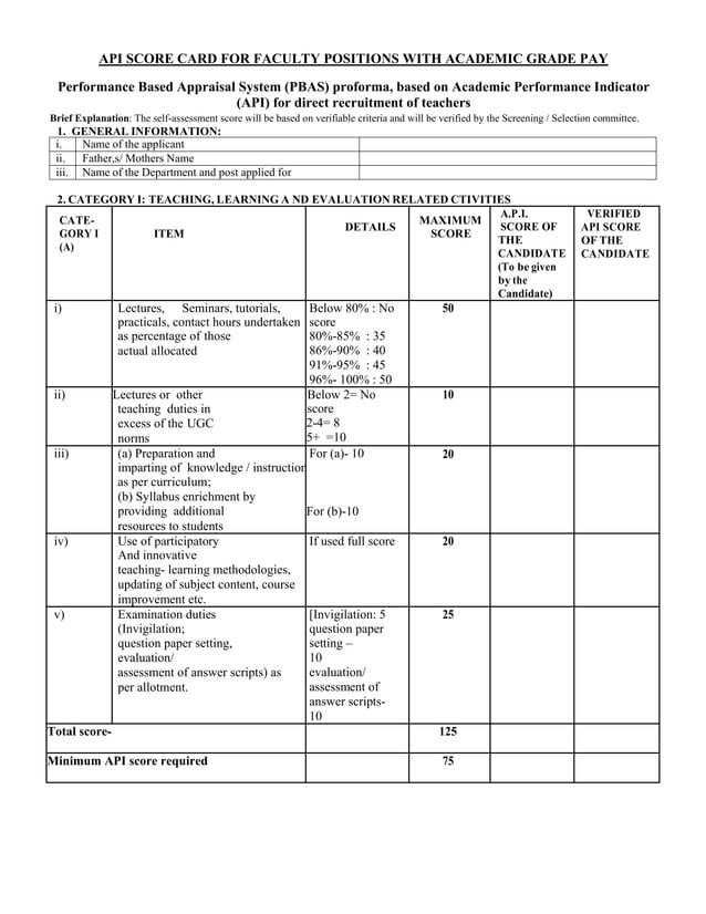 Api score card | PDF