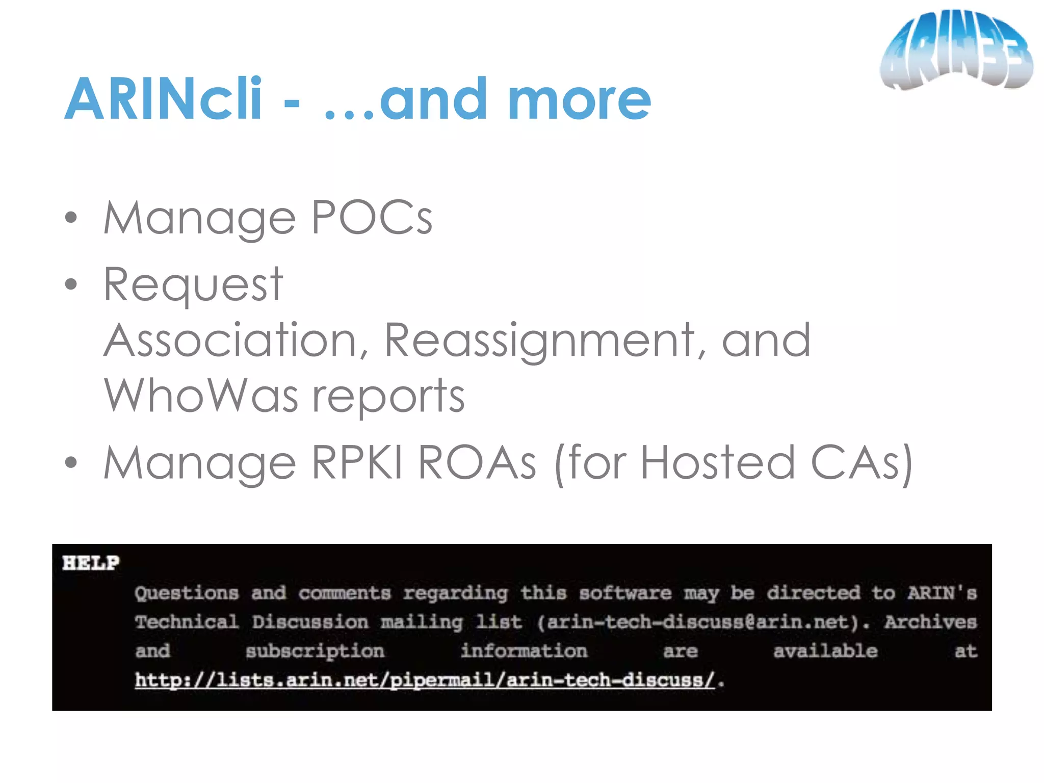 ARIN API Software and Development Toolkit | PPTX | Web Development | Internet