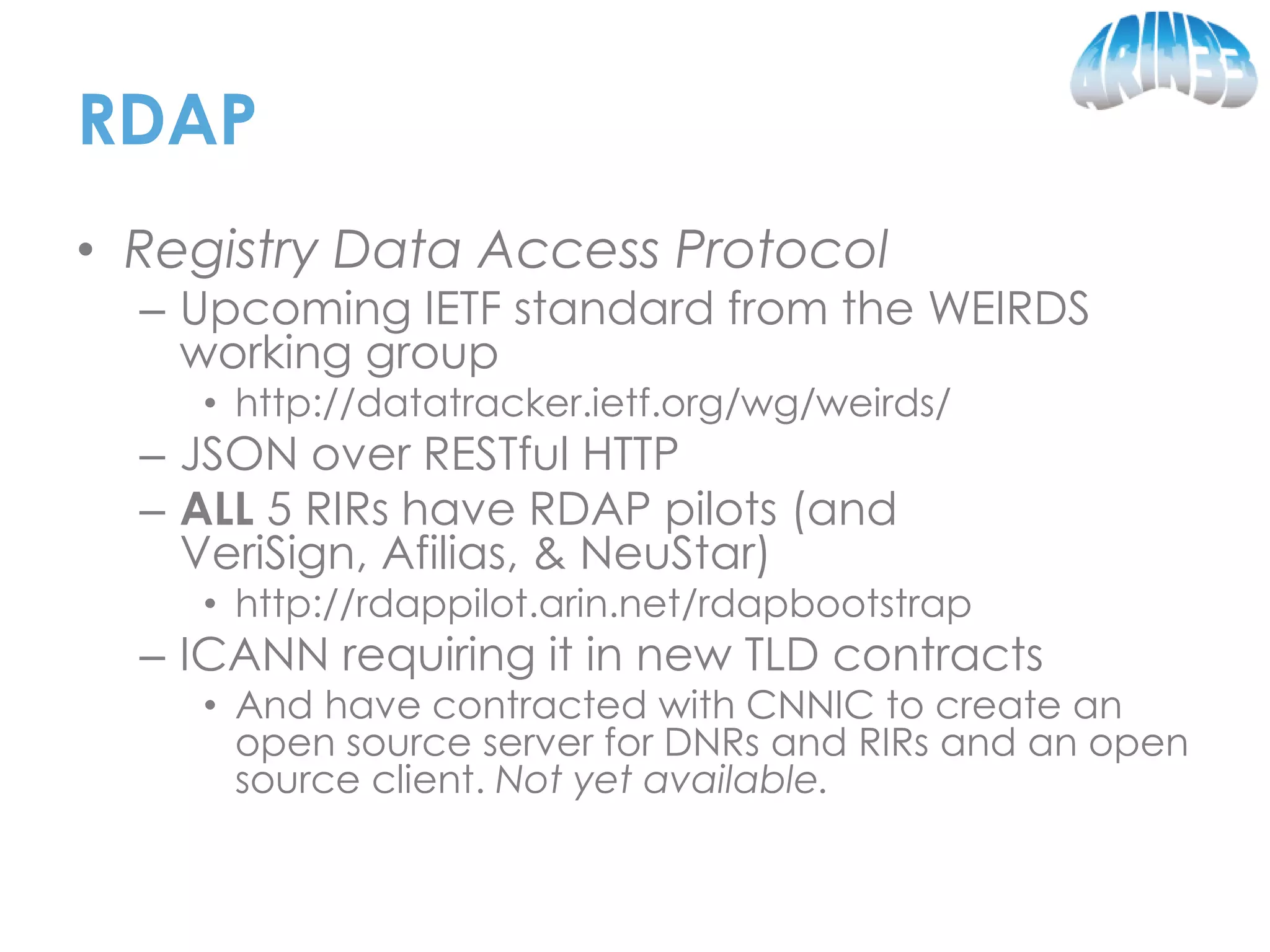 ARIN API Software and Development Toolkit | PPTX | Web Development | Internet