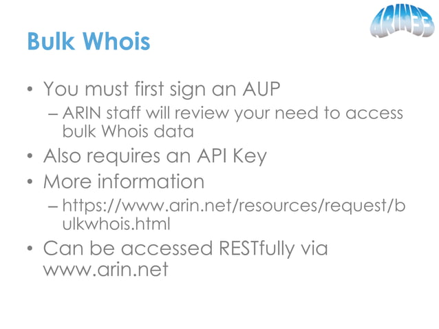 ARIN API Software and Development Toolkit | PPTX | Web Development | Internet