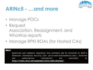 ARIN API Software and Development Toolkit | PPTX | Web Development | Internet