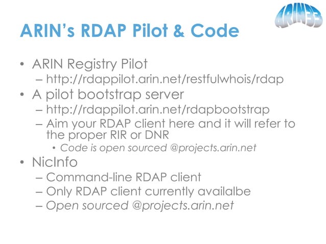 ARIN API Software and Development Toolkit | PPTX | Web Development | Internet