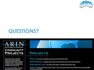ARIN API Software and Development Toolkit | PPTX | Web Development | Internet