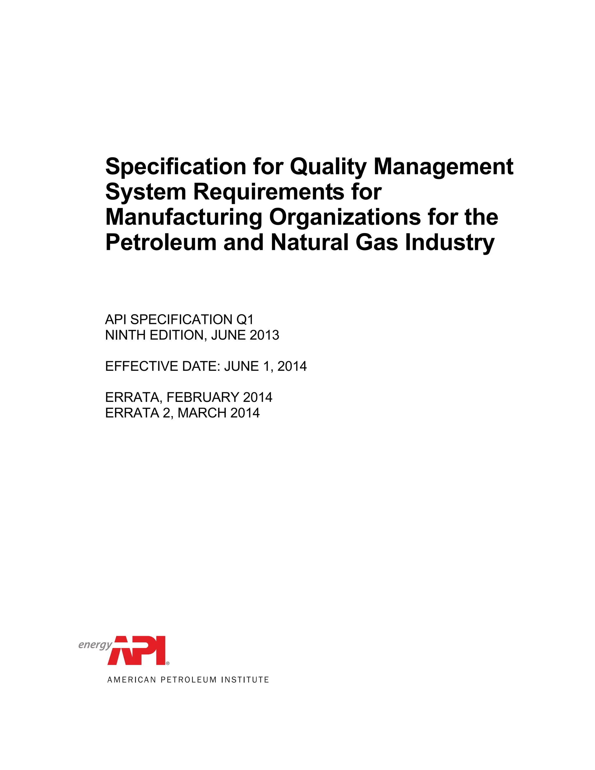 Specification for Quality management System For Oil & Gas | PDF