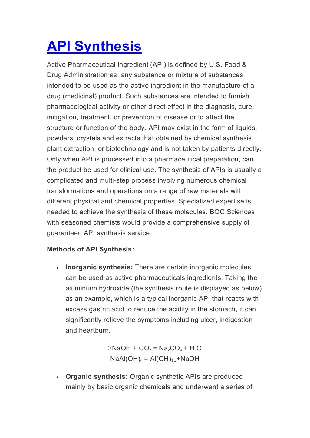 API Synthesis from BOC Sciences Solutions