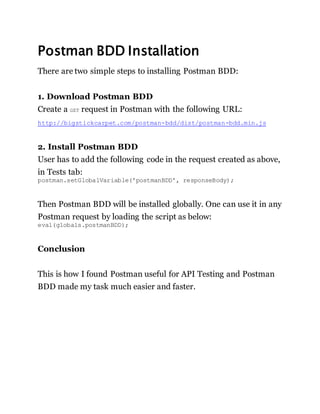Api testing bible using postman | DOCX