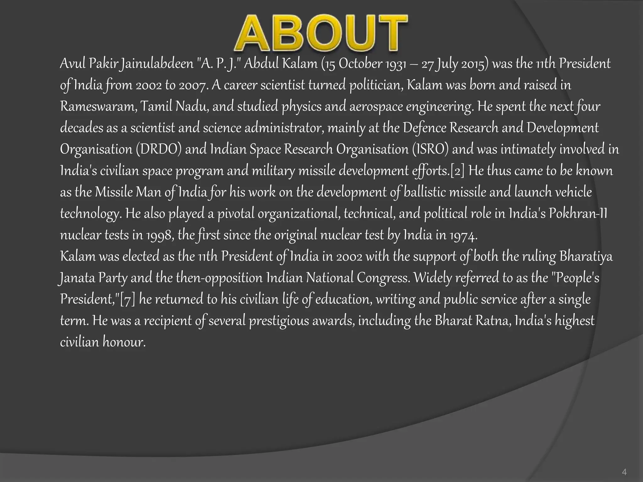 The biography of Dr.Abul Pakir Jainullabddin Kalam Azad(Dr. APJ ABDUL ...