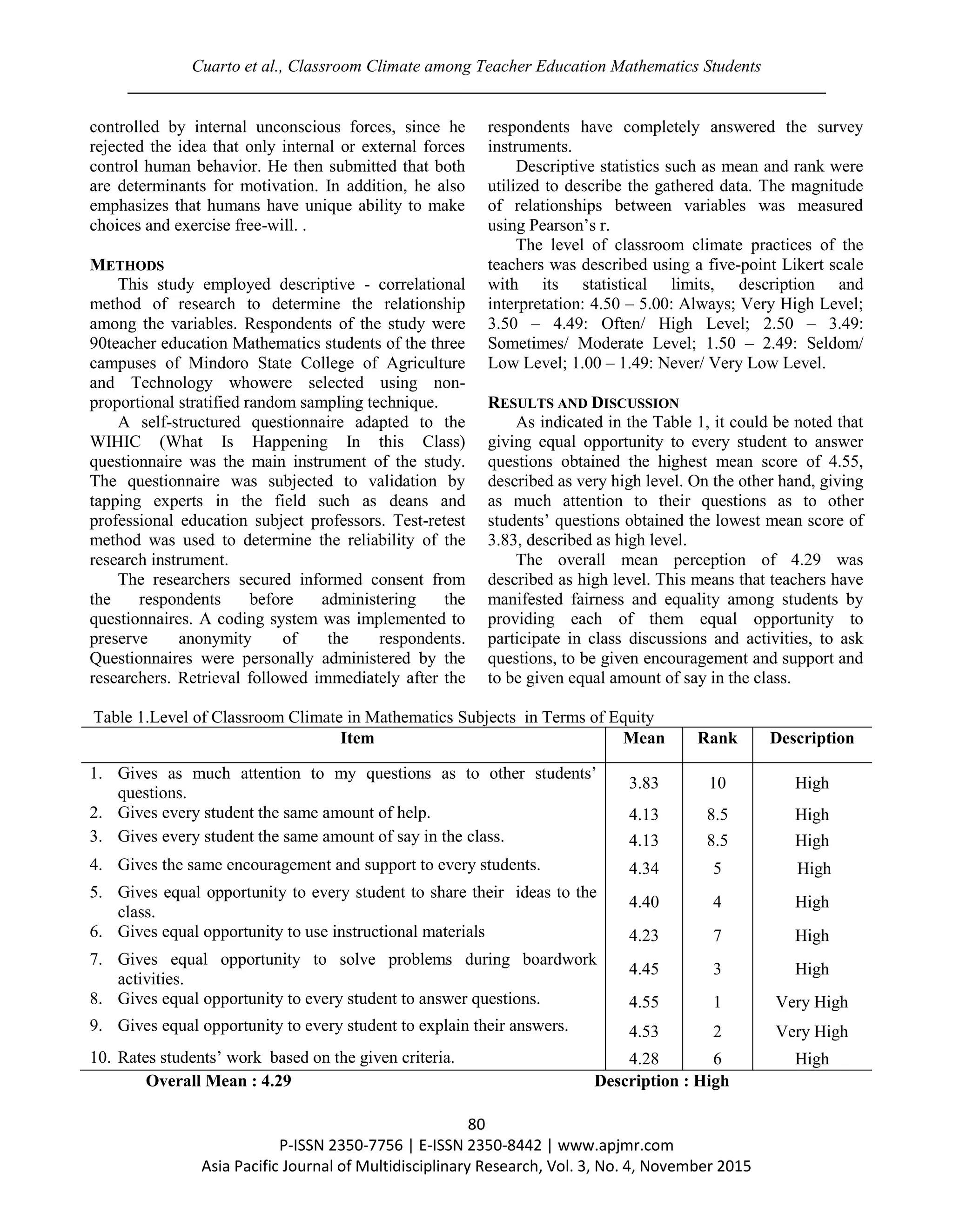 Classroom Climate in Mathematics Classes among Teacher Education ...