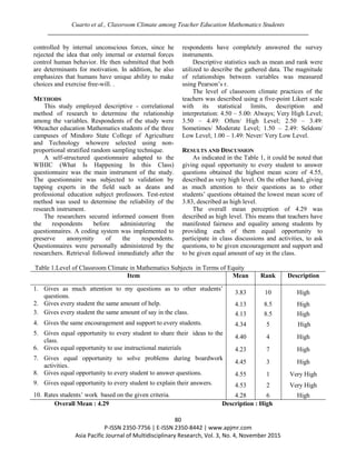 Classroom Climate in Mathematics Classes among Teacher Education ...