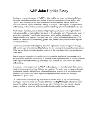 A&P John Updike Essay. Galen College of Nursing | PDF