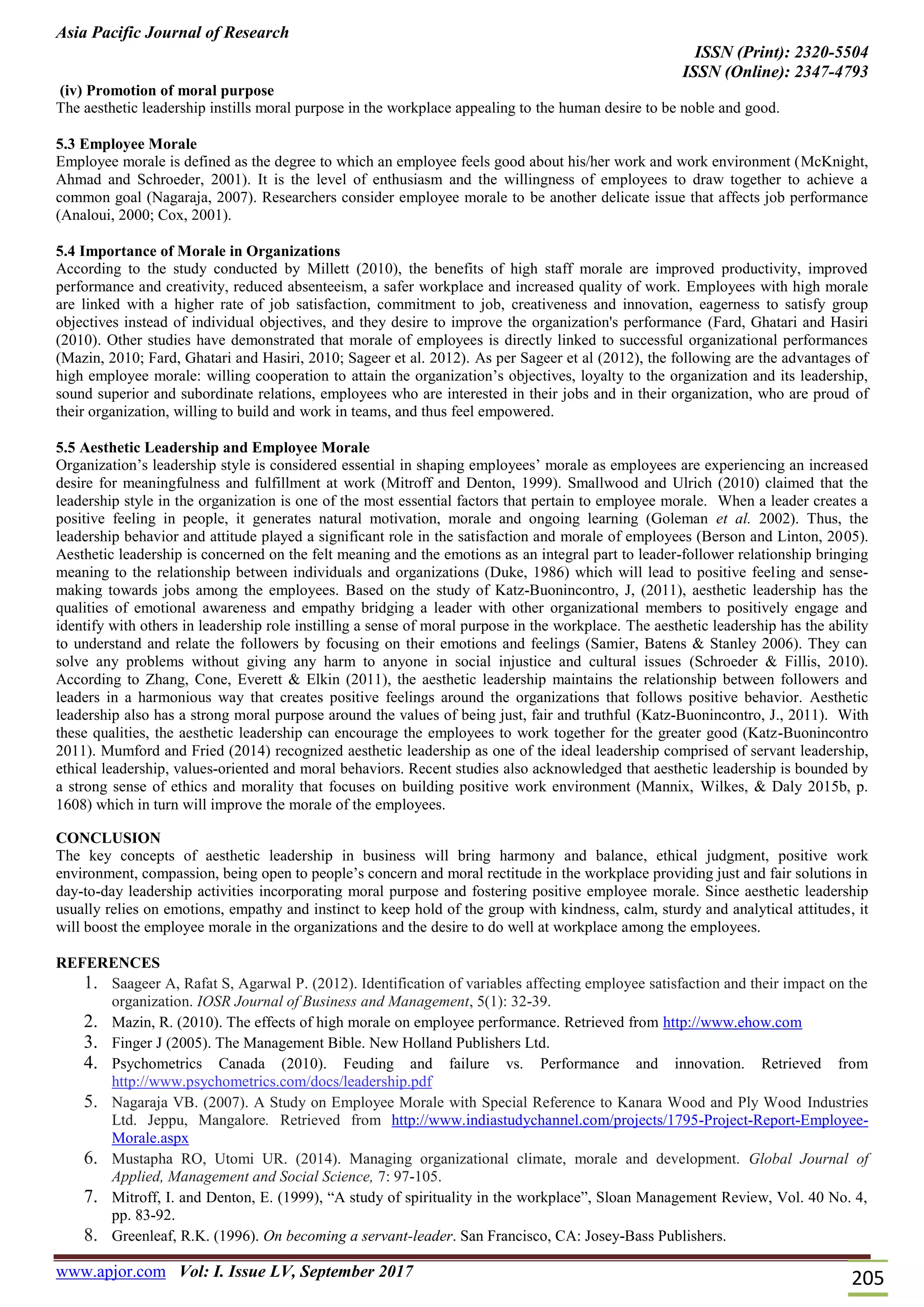 HOW AESTHETIC LEADERSHIP STYLE MIGHT RELATE TO EMPLOYEE MORALE AT ...