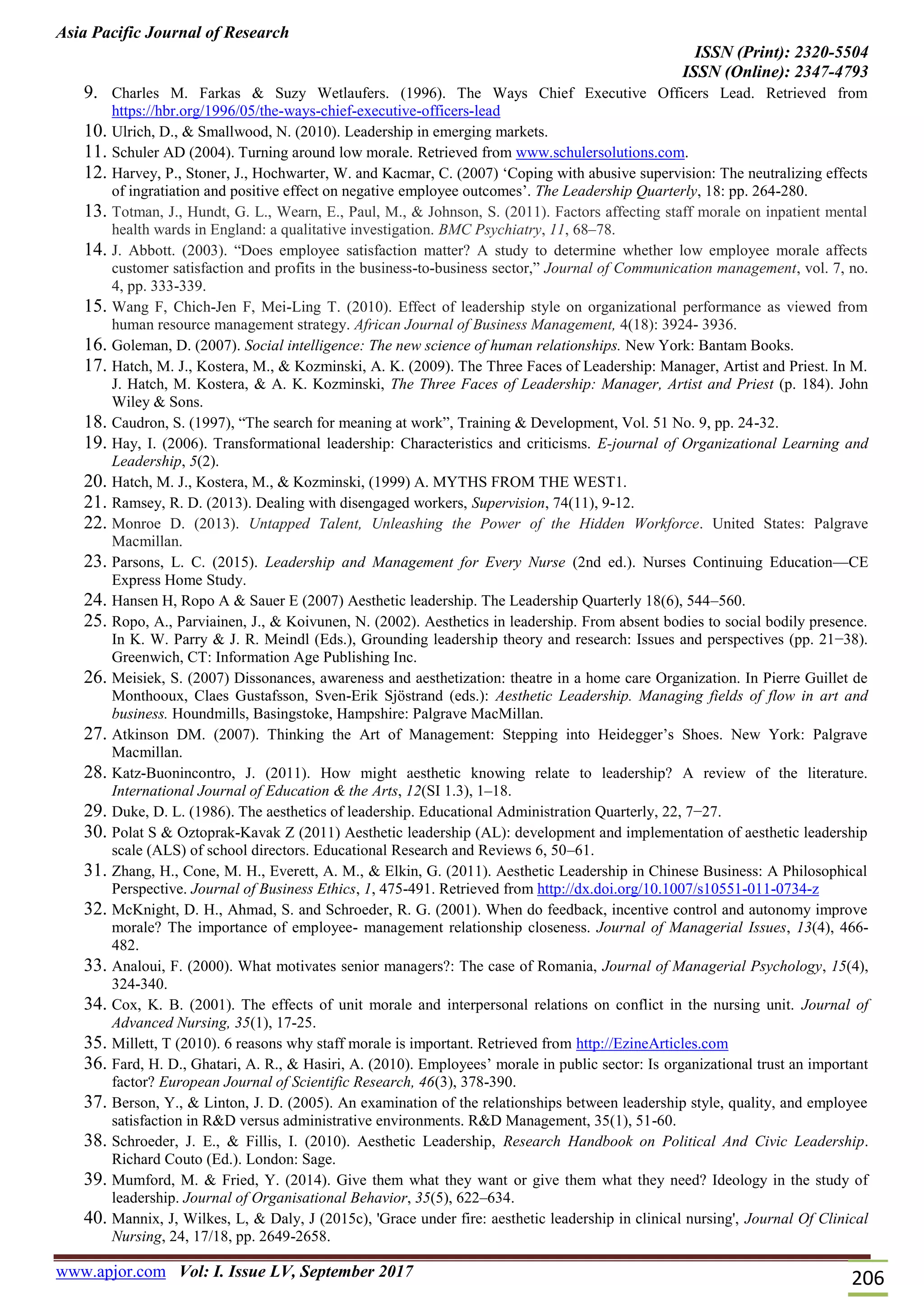 HOW AESTHETIC LEADERSHIP STYLE MIGHT RELATE TO EMPLOYEE MORALE AT ...