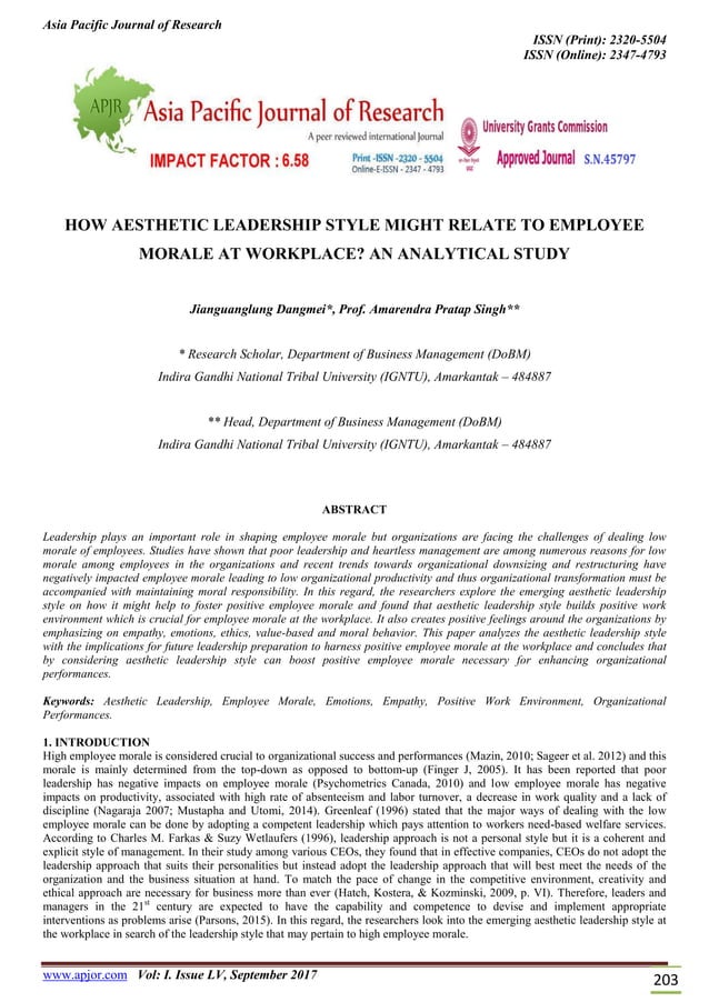 HOW AESTHETIC LEADERSHIP STYLE MIGHT RELATE TO EMPLOYEE MORALE AT ...